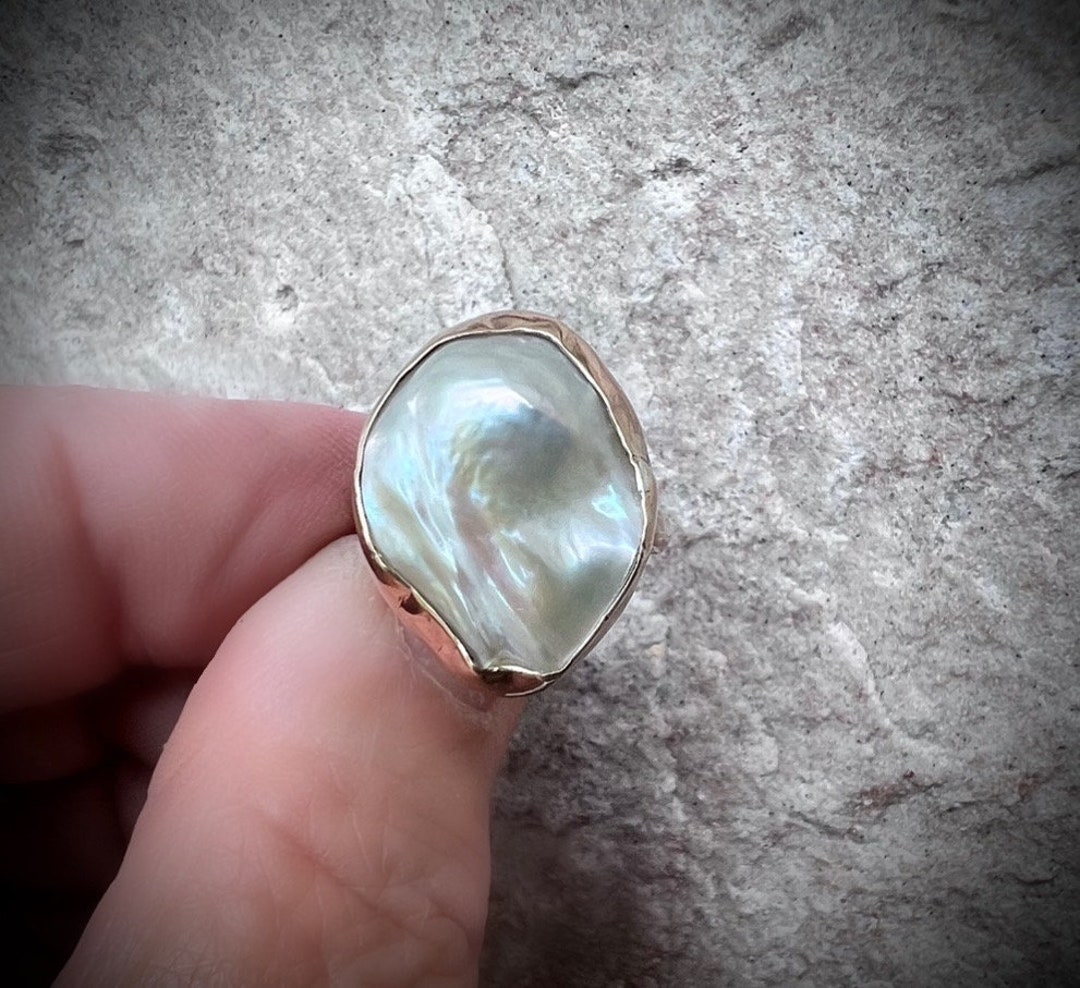 Large Pearl Ring, White Pearl Ring, Freeform Pearl Ring, Unique Ring ...