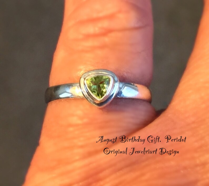Trillion Peridot Ring/artisan Peridot Ring/modern Peridot Ring/august ...