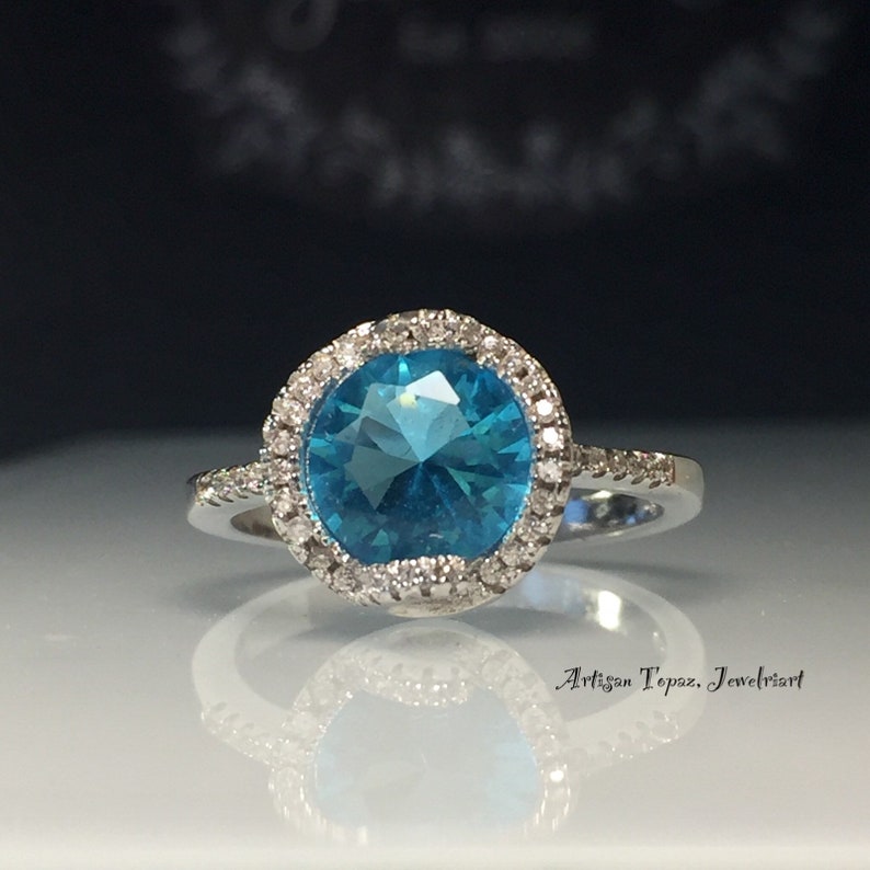 Topaz Ring Halo Ring November Birthstone Silver Ring Lab Light - Etsy