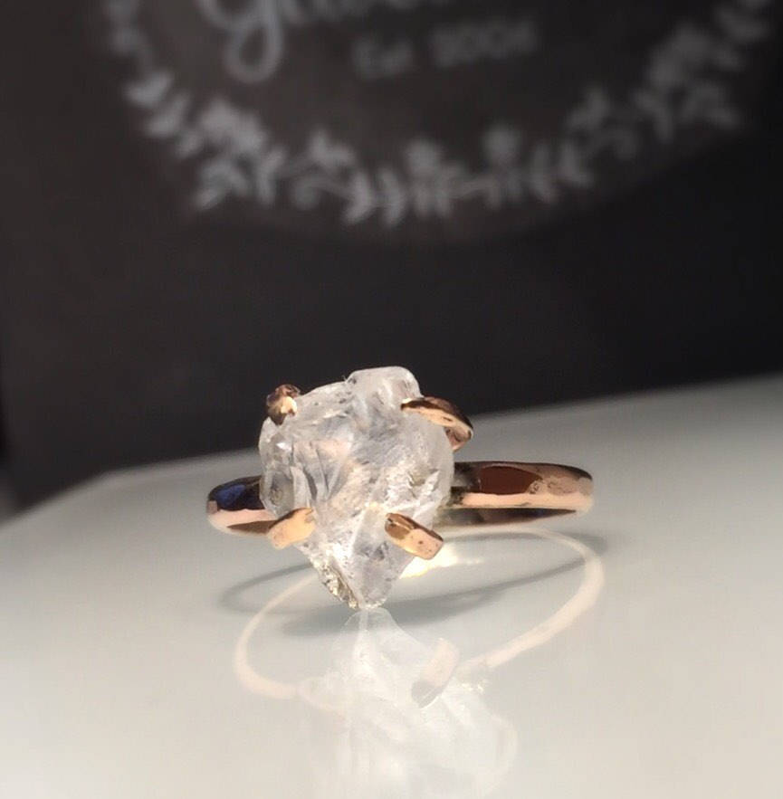 Raw Rose Gold Herkimer Diamond Ring/gorgeous Rough Uncut Herkimer ...