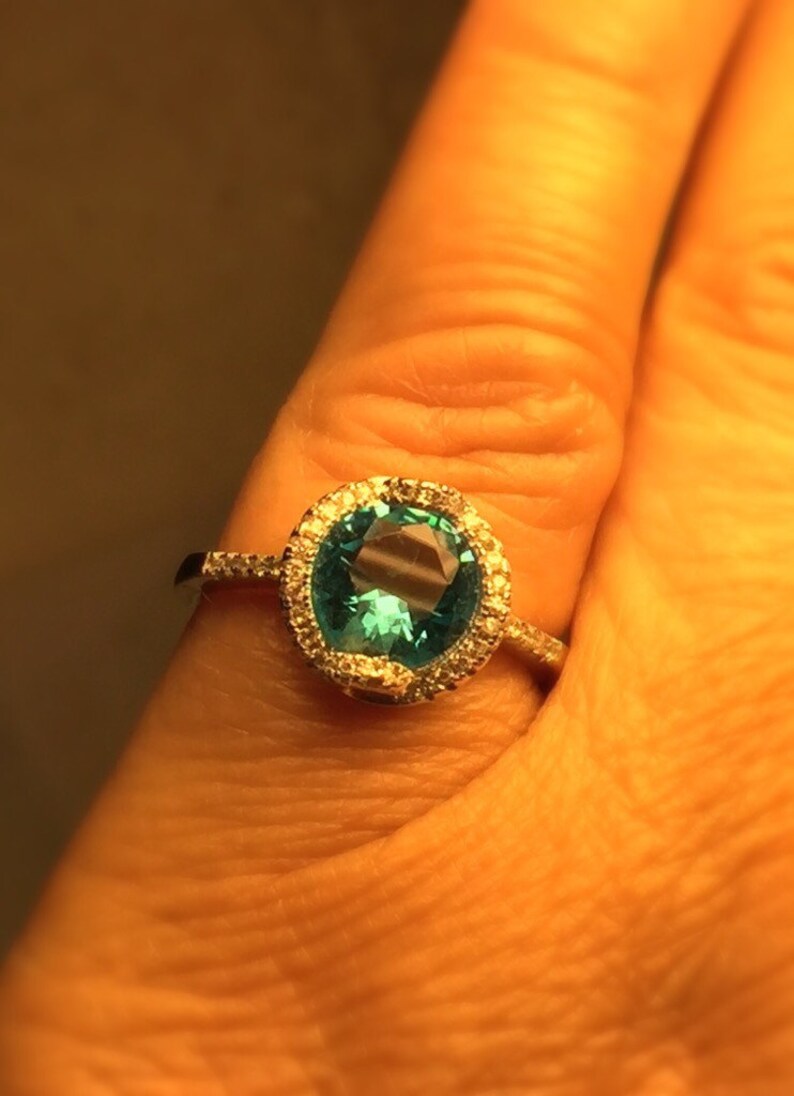 Topaz Ring Halo Ring November Birthstone Silver Ring Lab Light - Etsy