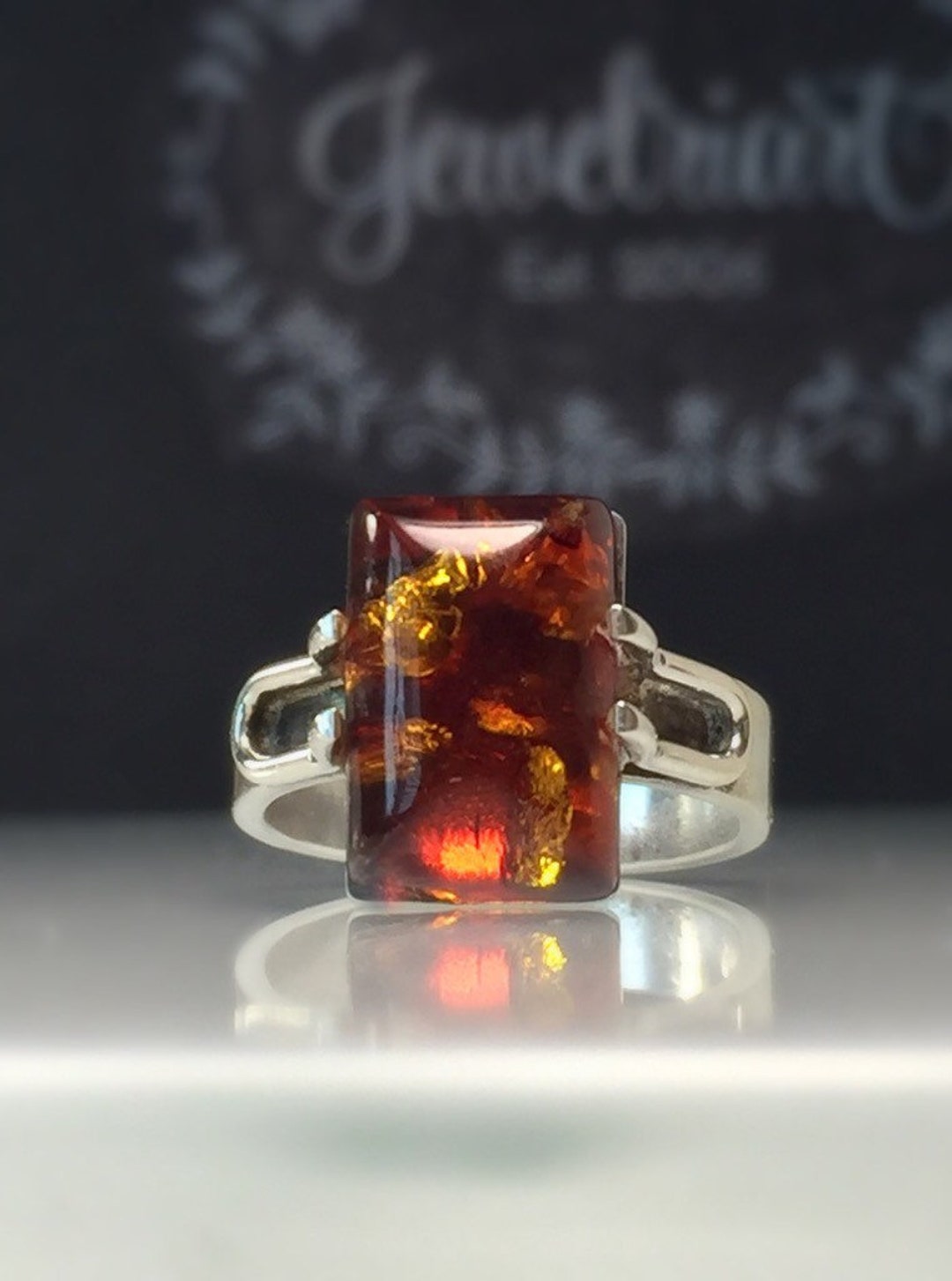 Amber Ring/cognac Amber Ring/tiny Amber Ring/unique Amber Ring/modern ...