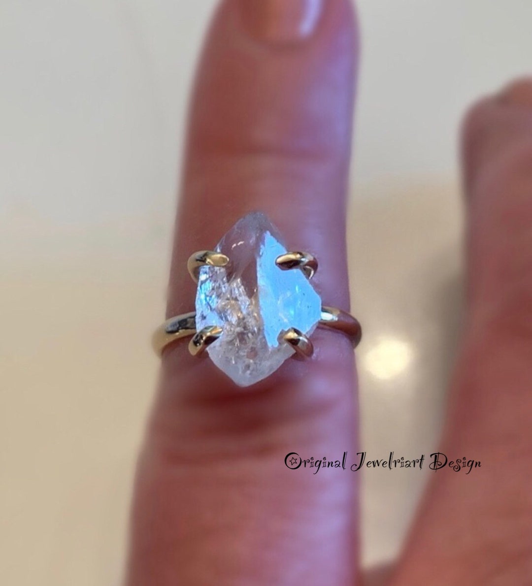 Raw Gold Herkimer Diamond Ring/large Herkimer Diamond Ring/modern ...