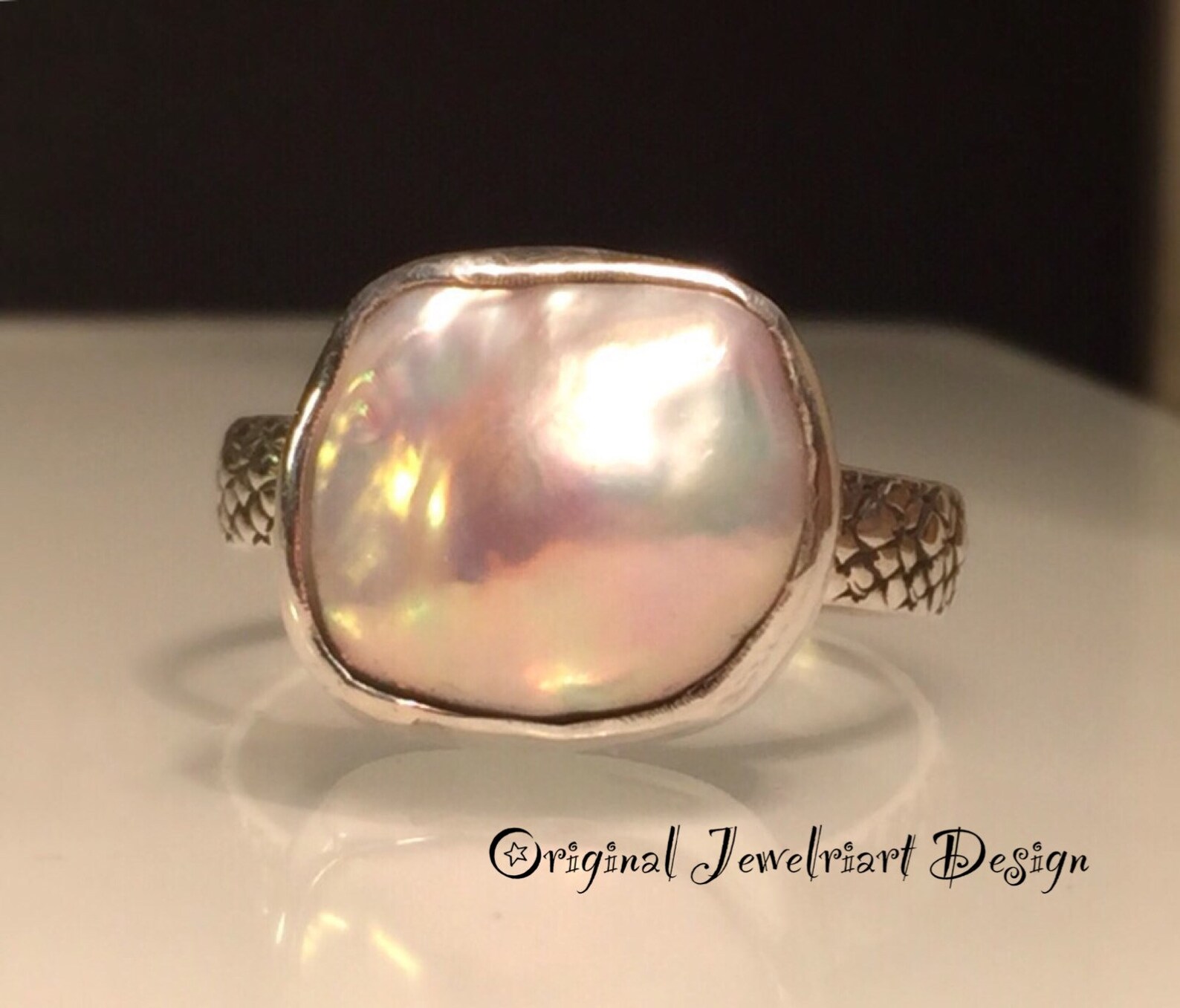 White Pearl Ring/square Pearl Ring/solitare Pearl Ring/modern - Etsy