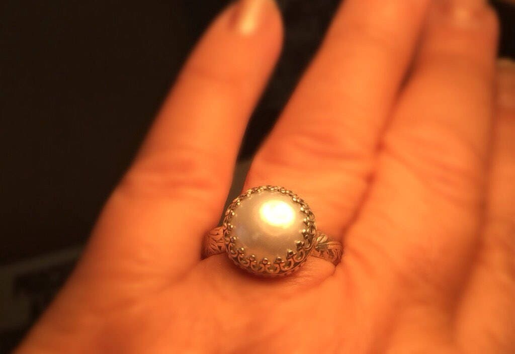 Pearl Ring/crown Pearl Ring/natural White Pearl Ring/solitare Pearl ...