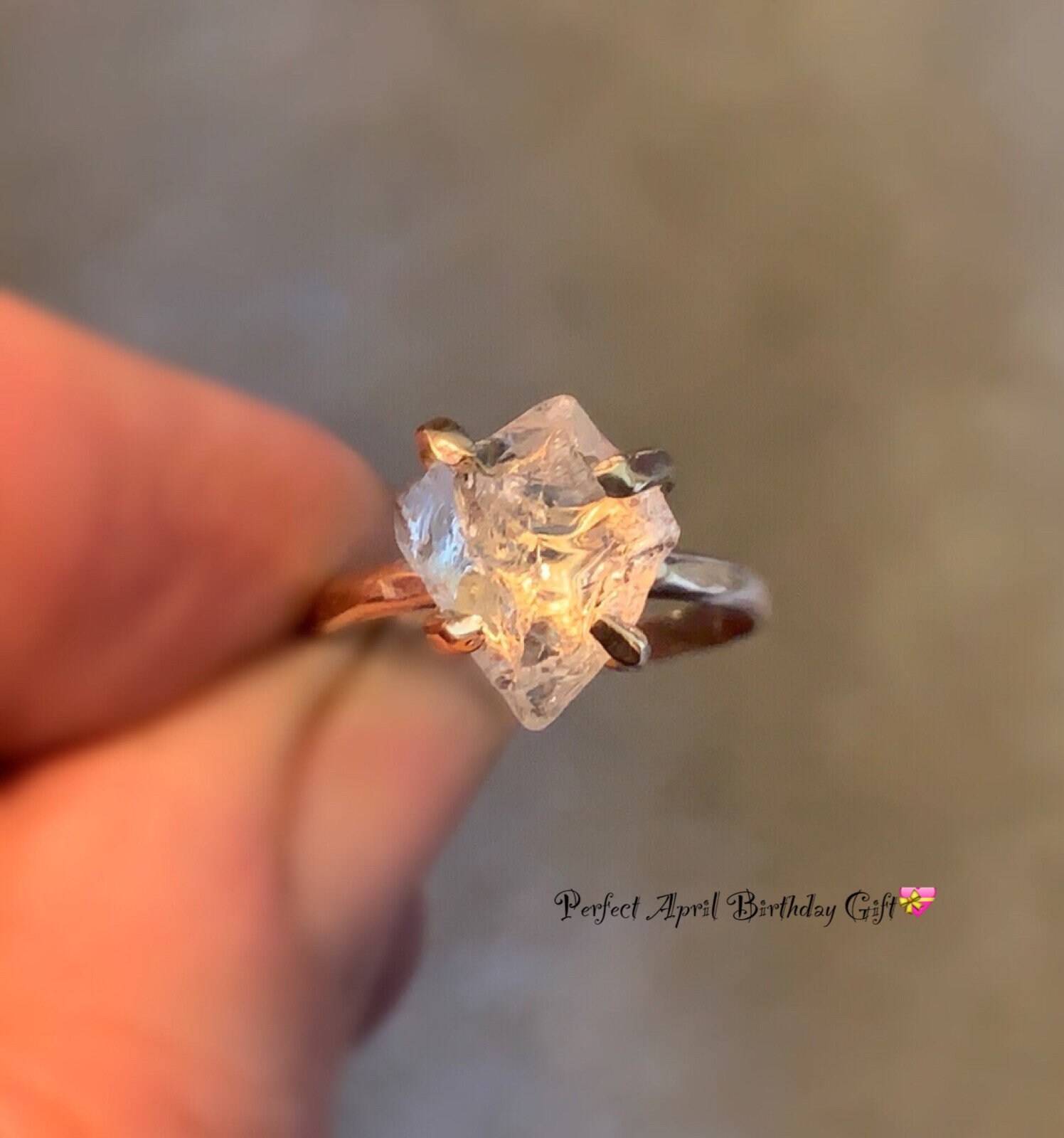 Raw Rose Gold Herkimer Diamond Ring/gorgeous Rough Uncut Herkimer ...