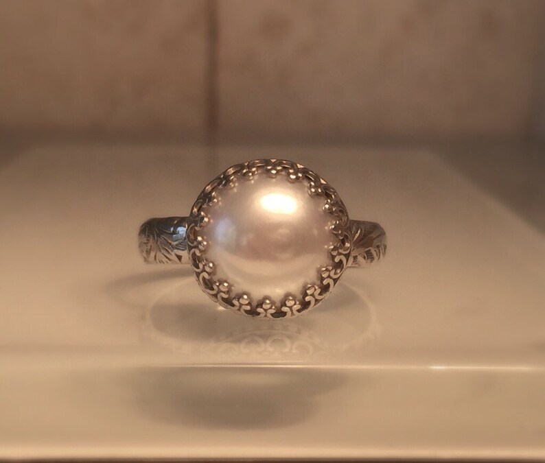 Round Pearl Ring/pearl Crown Ring/white Pearl Ring/handmade Pearl and ...