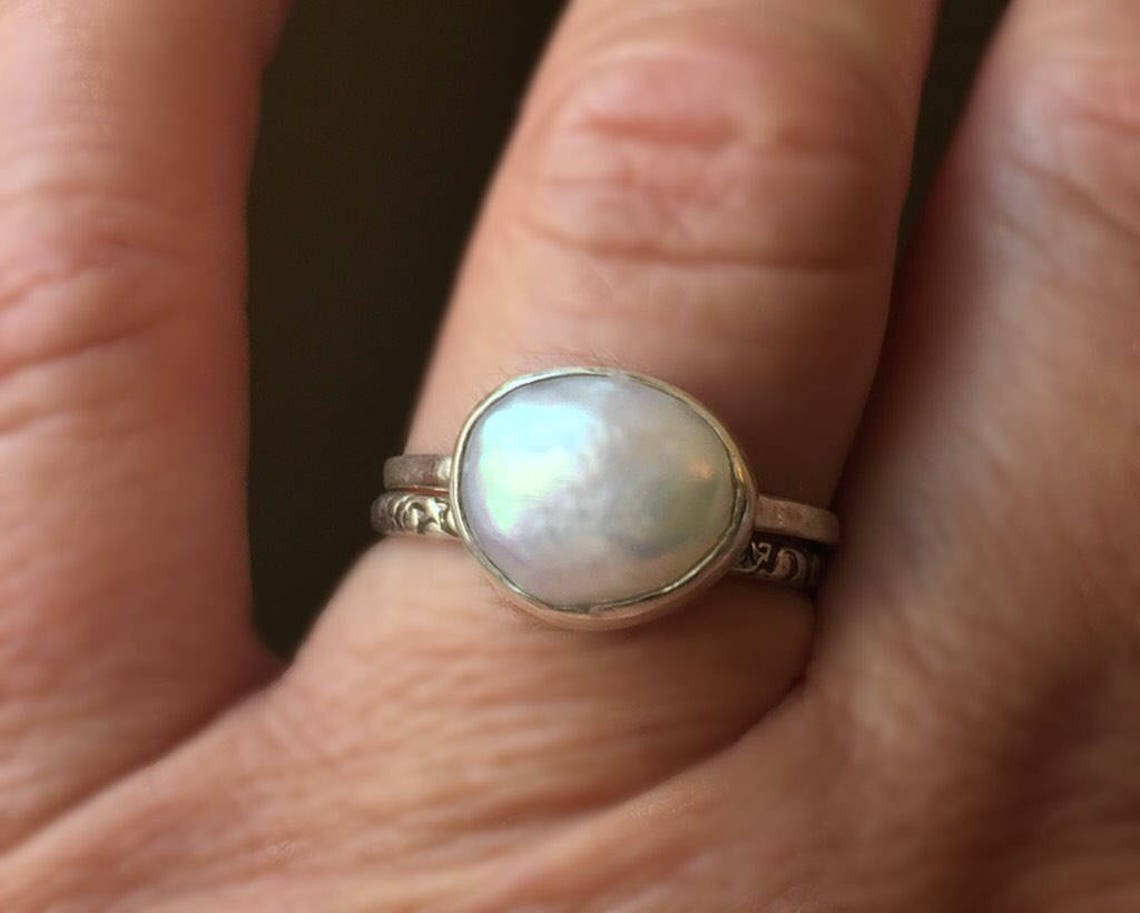 Pearl Ring/skinny Pearl Ring/modern Pearl Ring/natural White - Etsy