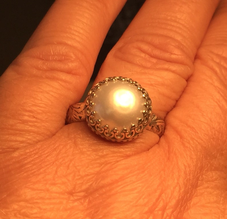 Pearl Ring/Handmade Pearl and Sterling Silver Crown | Etsy