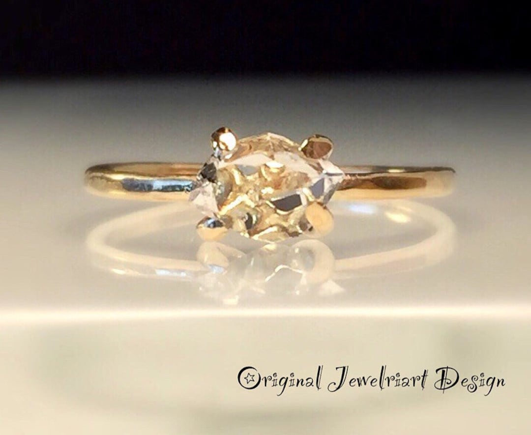 Solid Gold Herkimer Diamond Engagement Ring/double Terminated Dainty ...