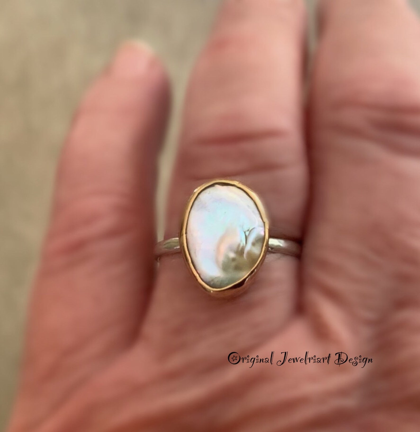 Pearl Ring/Raw Organic Pearl Ring/Iridescent Pearl Ring/One of | Etsy