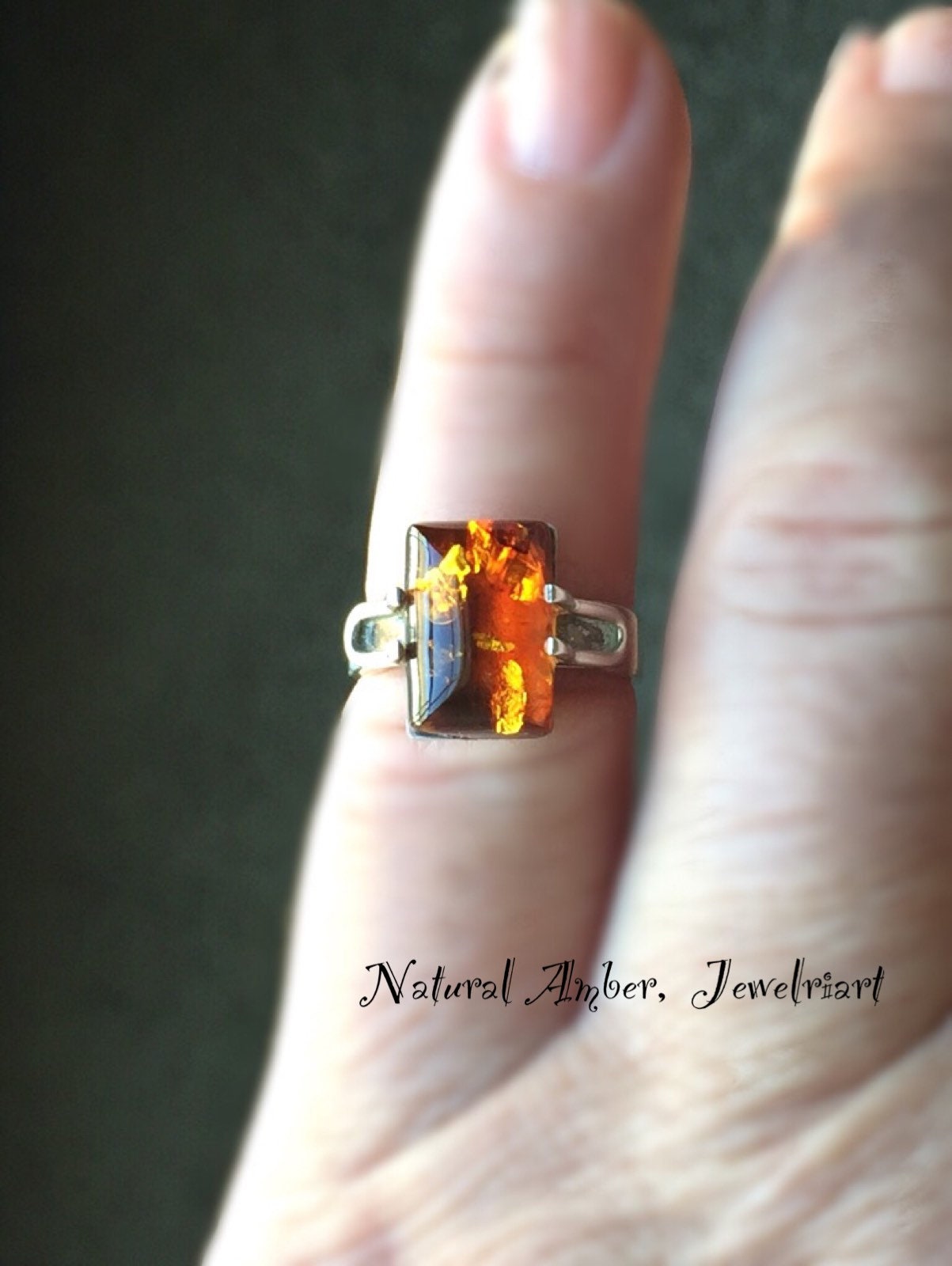 Amber Ring/cognac Amber Ring/tiny Amber Ring/unique Amber - Etsy