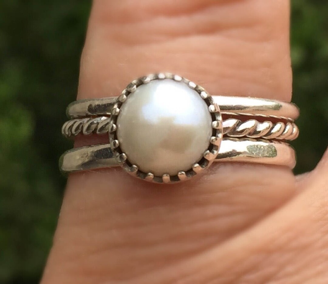 Pearl Ring/stacker Ring/sterling Silver Pearl Ring./delicate - Etsy