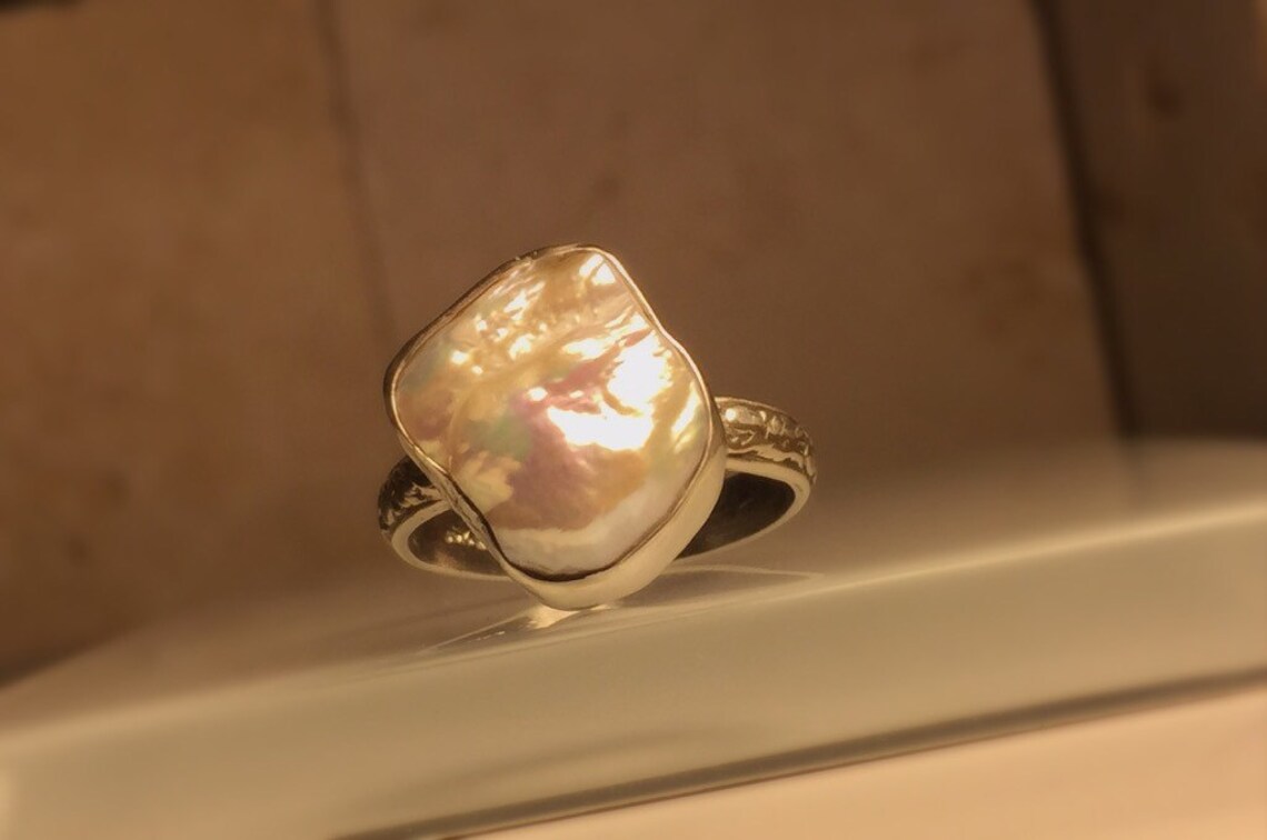 Modern Pearl Ring/upcycled Handmade Biwa Pearl Sterling Silver | Etsy