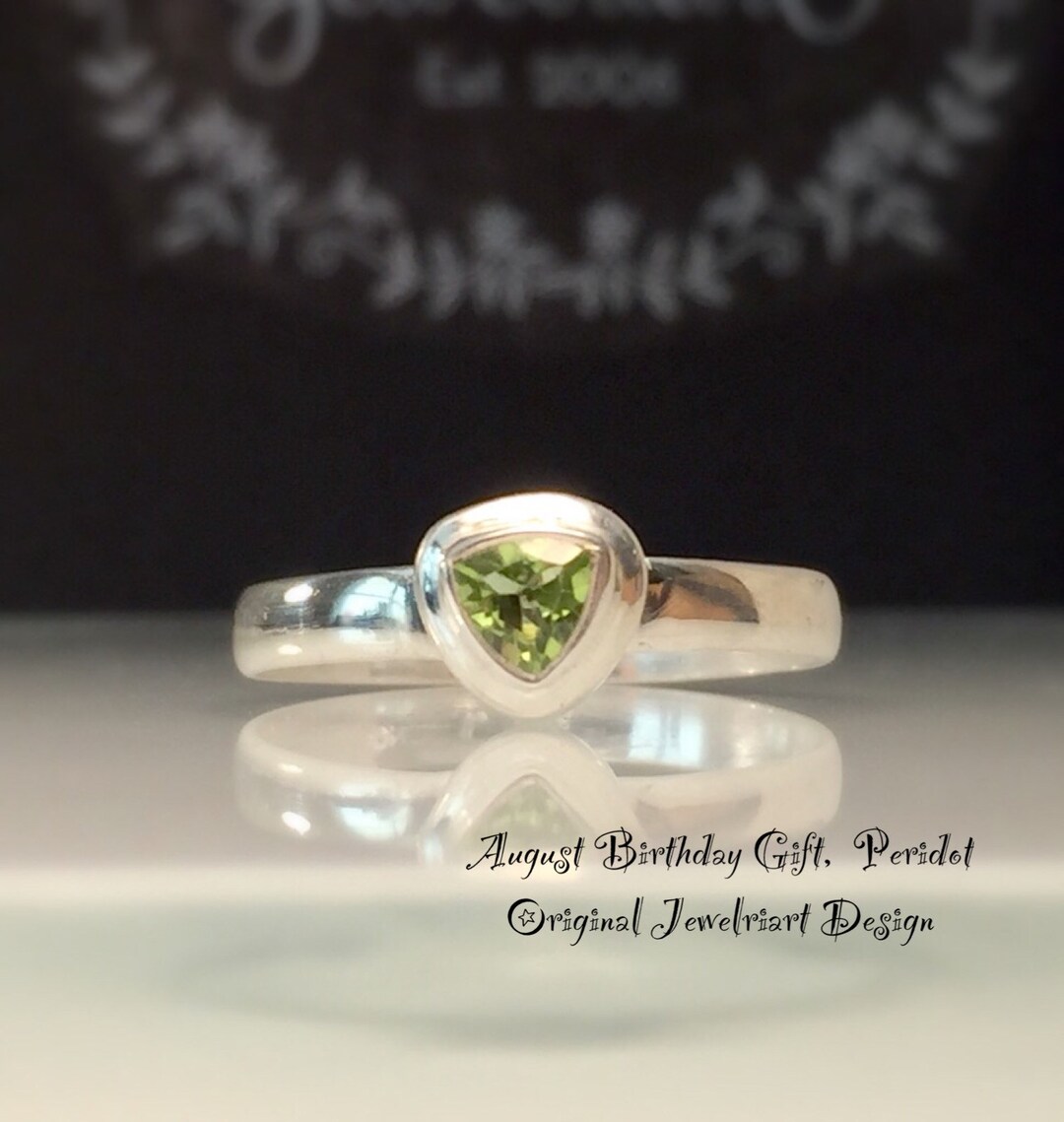 Trillion Peridot Ring/artisan Peridot Ring/modern Peridot Ring/august ...