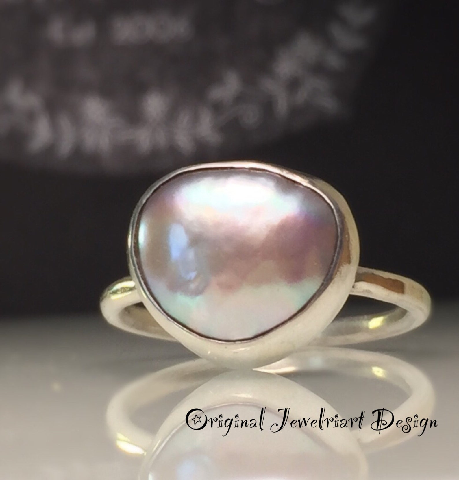 Pearl Ring/silver Pearl Ring/unique Pearl Ring/gray Pearl - Etsy