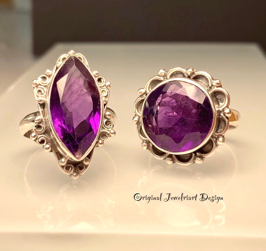 Amethyst Ring/One of a Kind Ring/Artisan Gemstone | Etsy