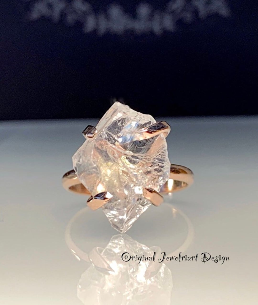 Raw Rose Gold Herkimer Diamond Ring/gorgeous Rough Uncut Herkimer ...