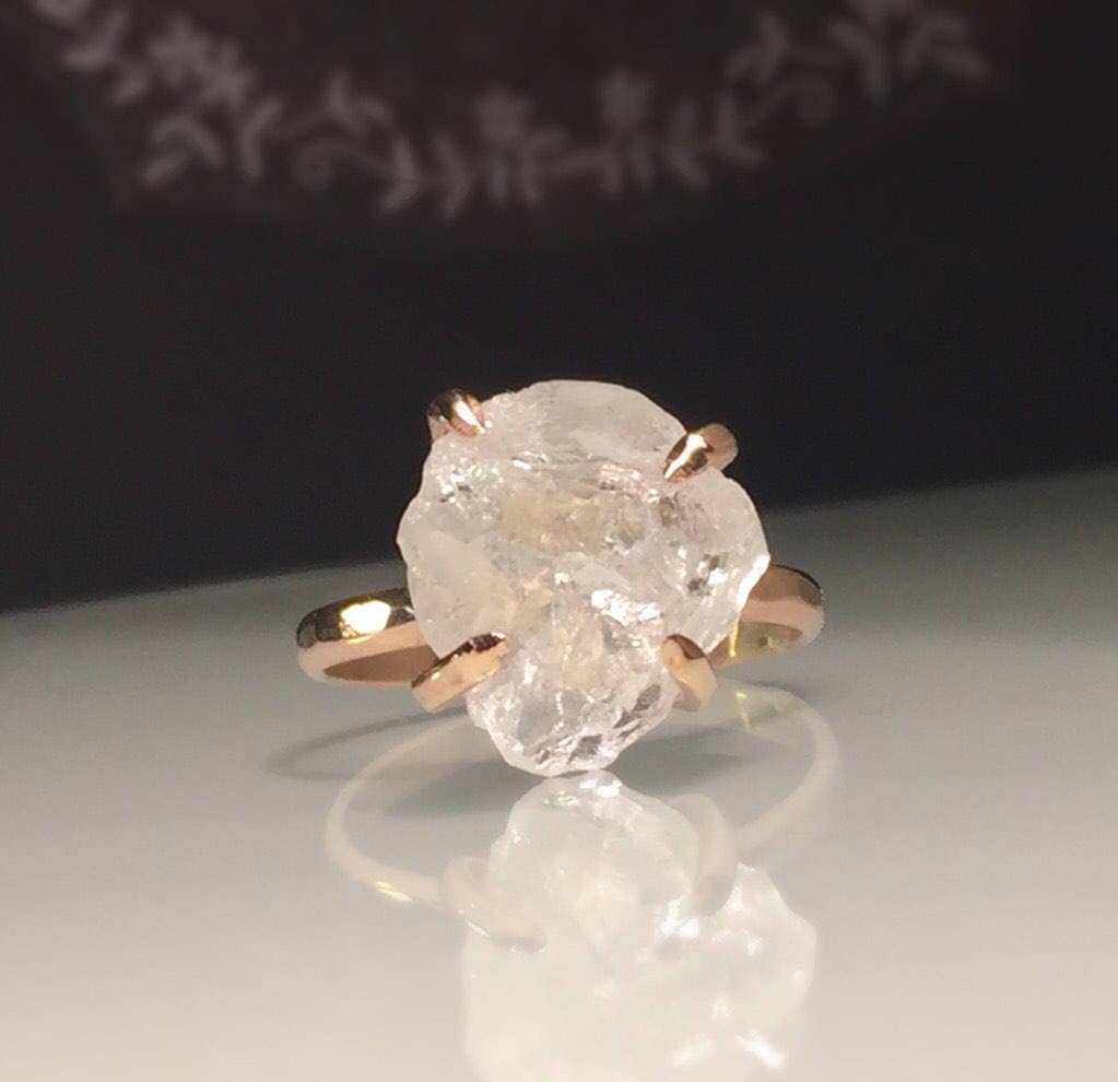 Raw Rose Gold Herkimer Diamond Ring/gorgeous Rough Uncut - Etsy