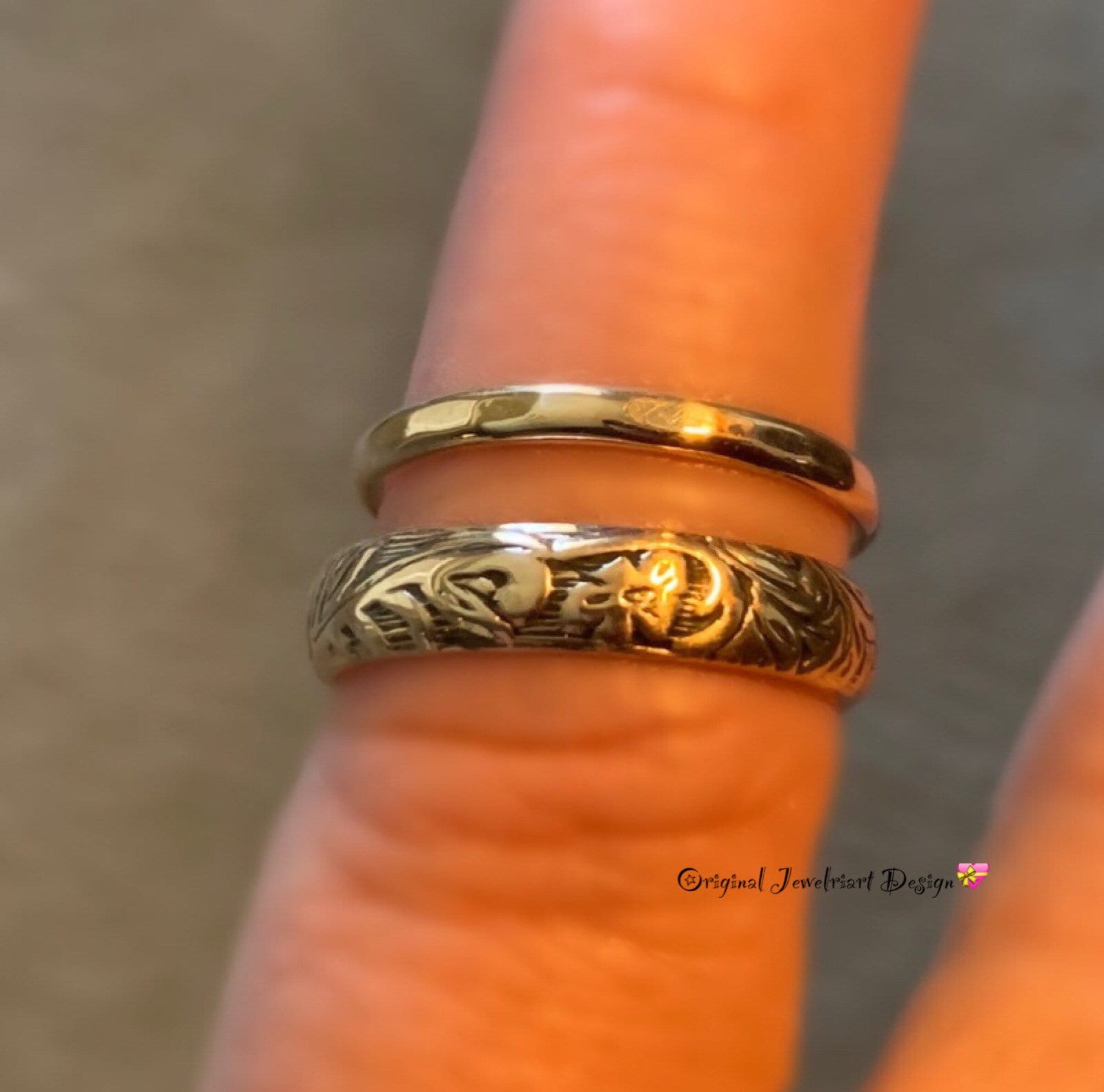 Wedding Band Set/artisan Wedding Band/gold Floral Stacking Ring Set ...