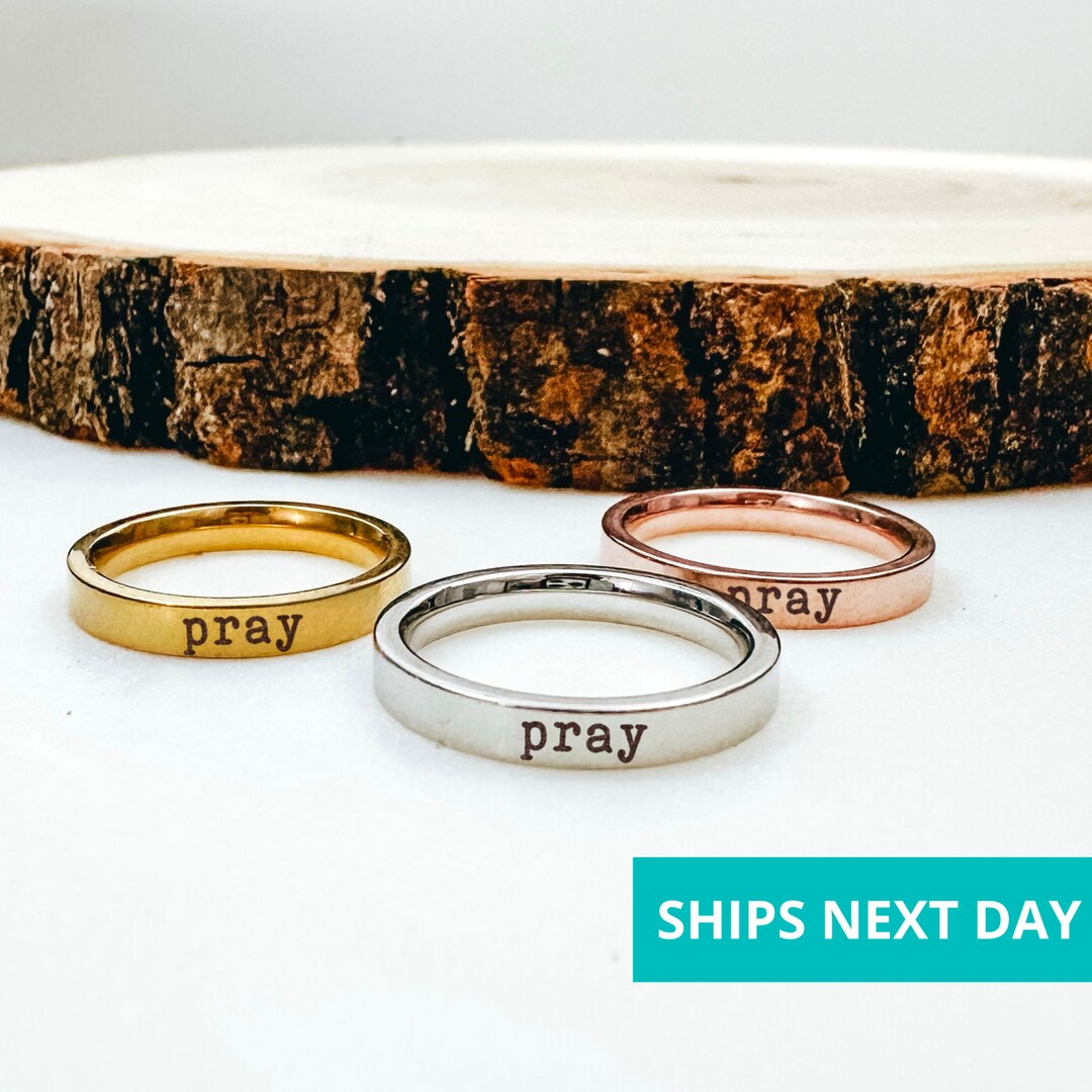 Pray Dainty Engraved Ring 14k Gold Plated Stainless Steel Faith ...