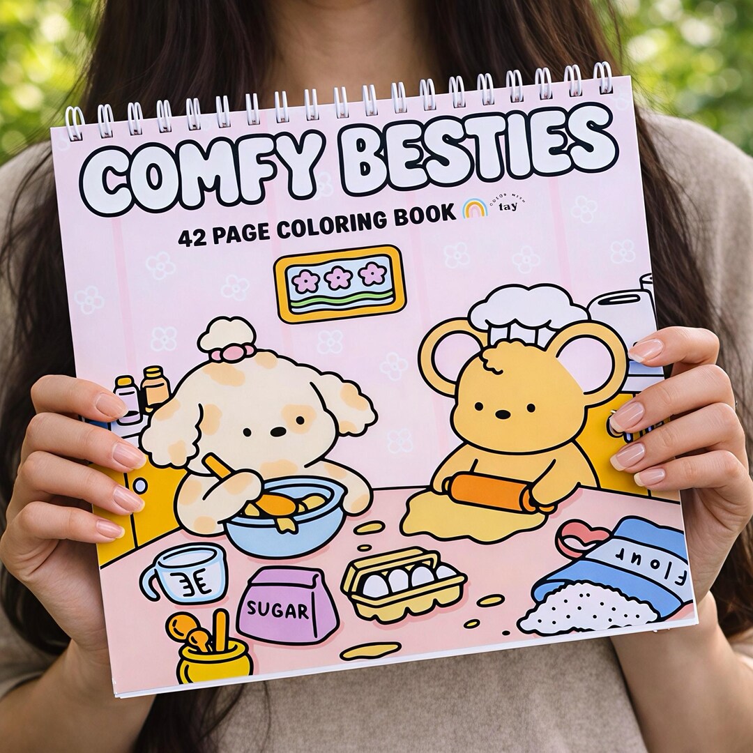 Comfy Besties Bleed Resistant Spiral Bound Coloring Book: 42 Pages ...