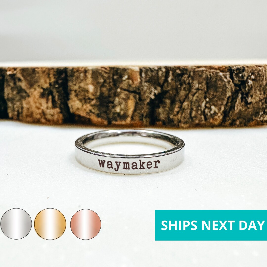 Waymaker Dainty Engraved Ring 14k Gold Plated Stainless Steel Faith ...