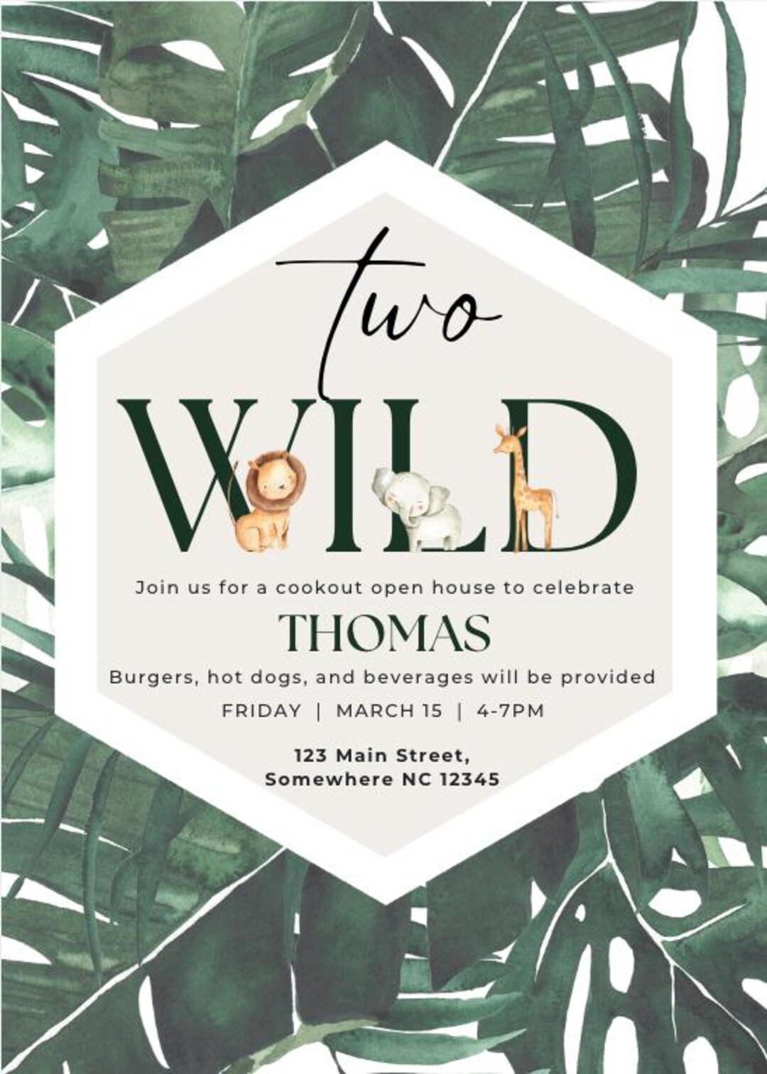 Two Wild Birthday Invitation - Etsy