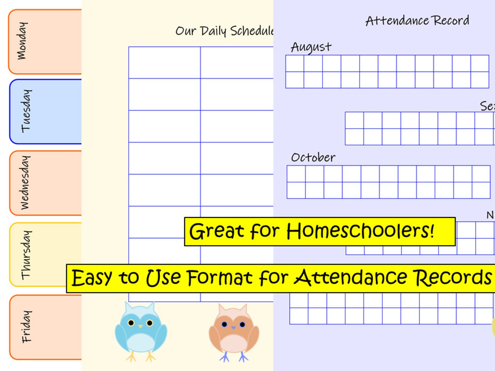 Printable Homeschool Lesson Planner, Owl Lesson Planner, Elementary ...