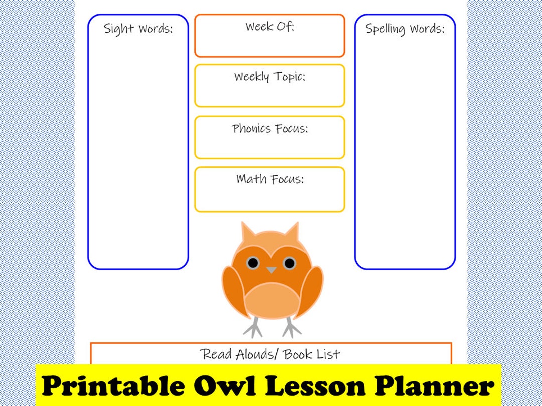 Printable Homeschool Lesson Planner, Owl Lesson Planner, Elementary ...
