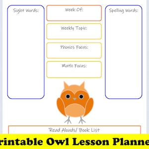 Printable Homeschool Lesson Planner, Owl Lesson Planner, Elementary ...