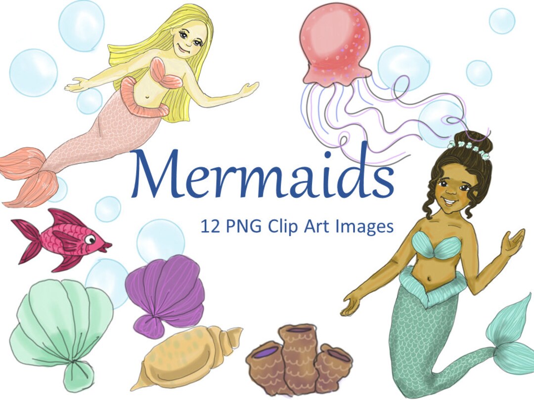 Mermaid Clip Art, Mermaid Digital Art, Printable Mermaid Images, Ocean ...