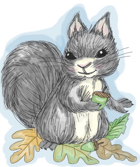 Grey Squirrel Clip Art Digital Art Squirrel Nursery Wall Art | Etsy