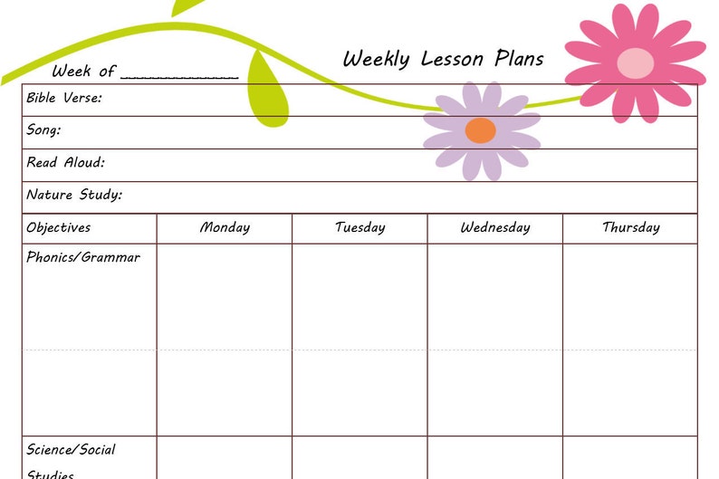 Charlotte Mason Style Weekly Lesson Planner, 4 Day Homeschool Planner ...