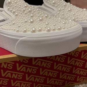 Pearl Embellished Vans - Custom Wedding Slip on Vans - Custom Wedding ...