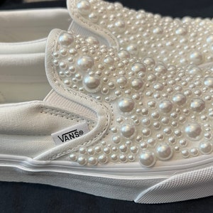 Pearl Embellished Vans - Custom Wedding Slip on Vans - Custom Wedding ...