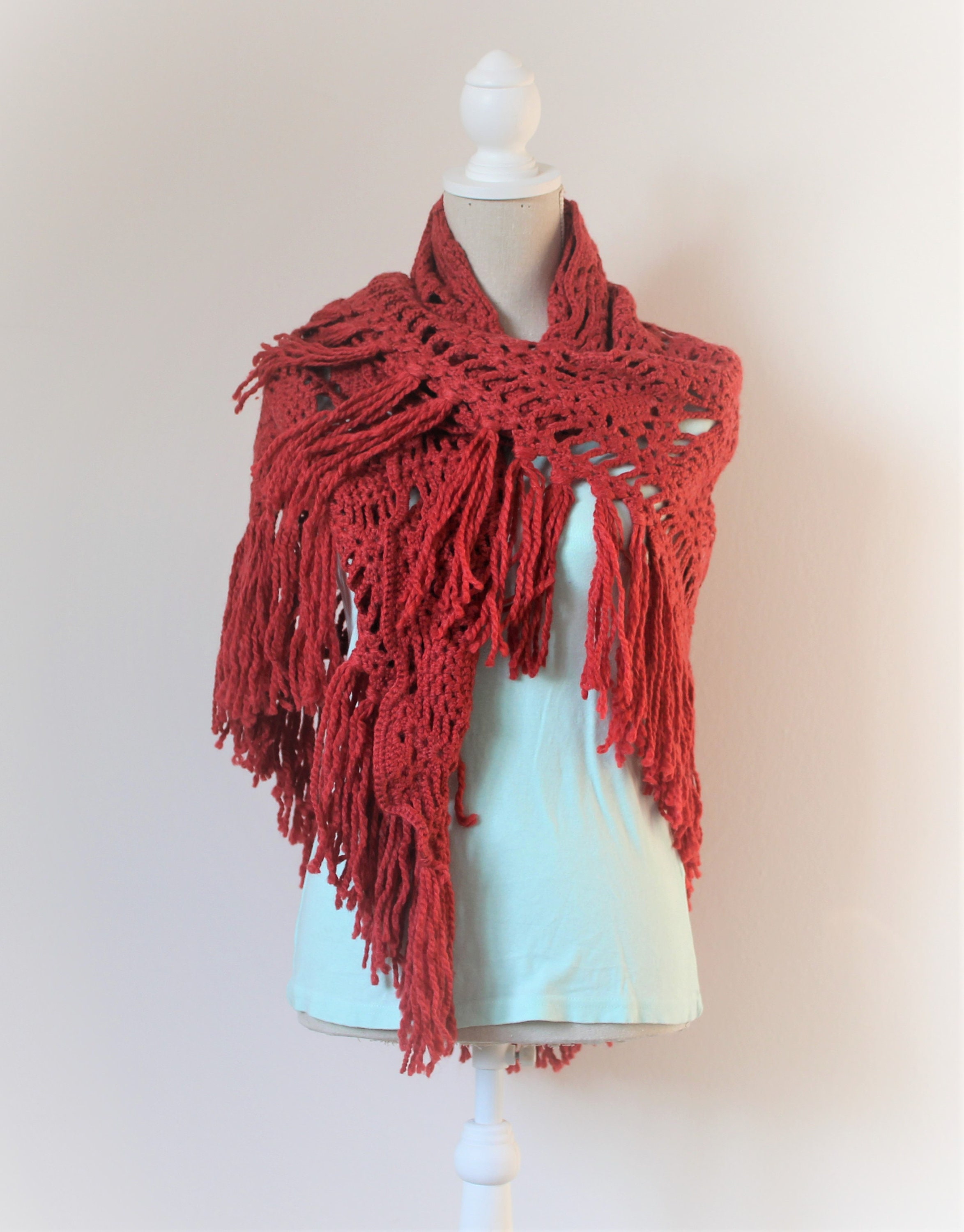 Red Crochet Shawl - Etsy