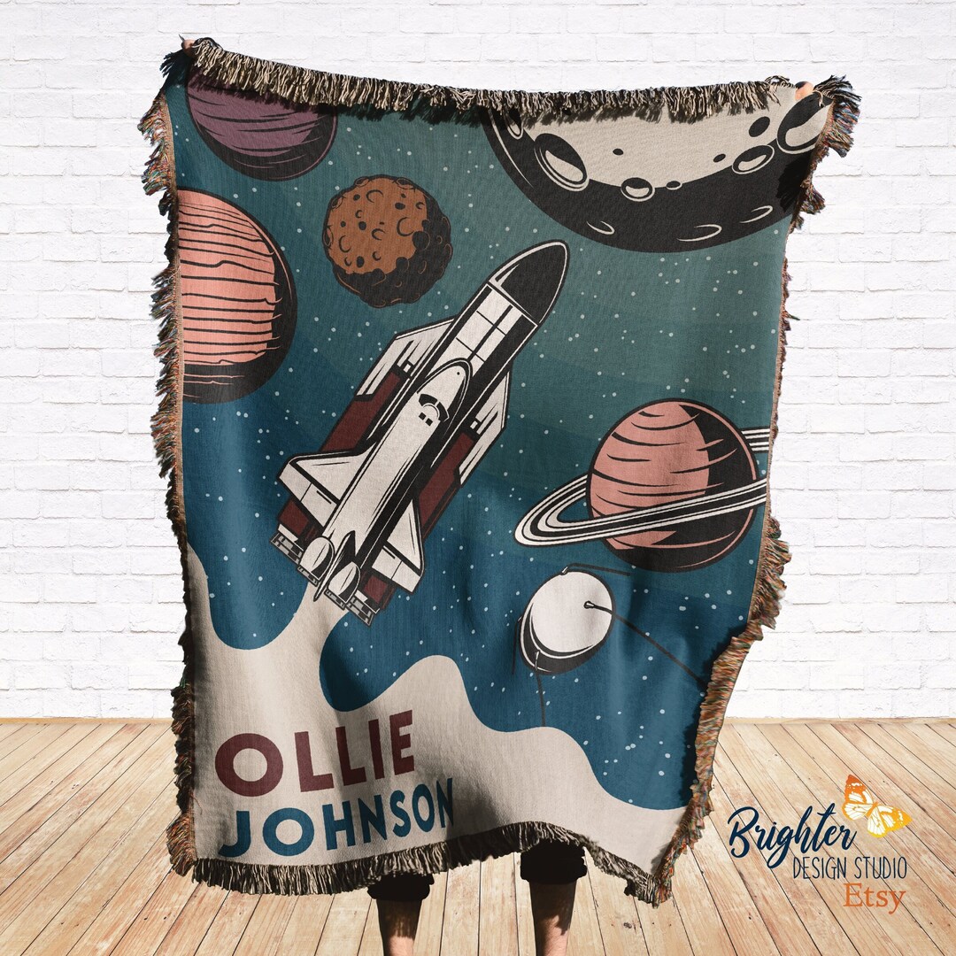Personalized Space Blanket: Woven Cotton Throw, Kids Room Decor - Etsy