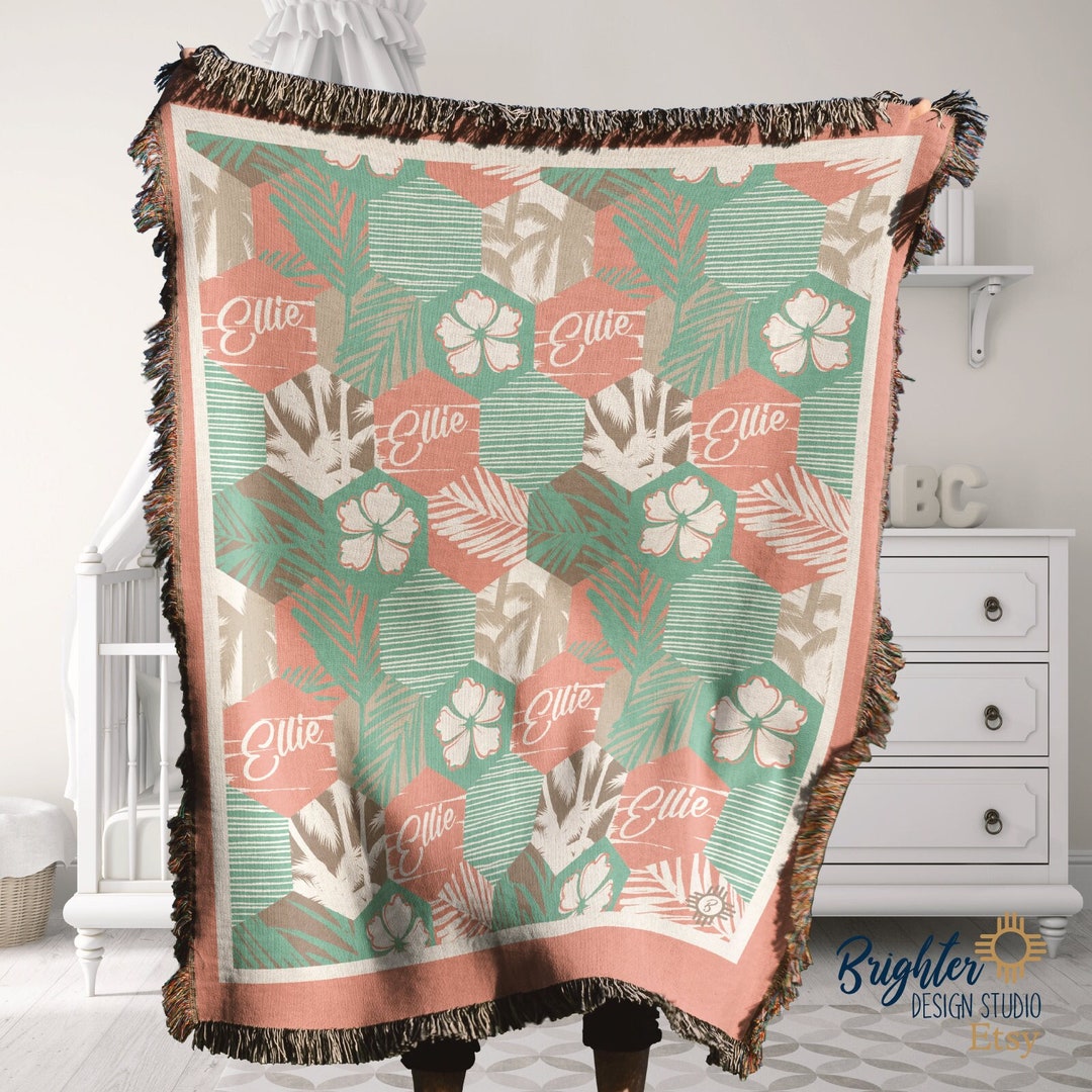 Personalized Hawaiian Baby Blanket: Hibiscus Flower, Tropical Pink ...