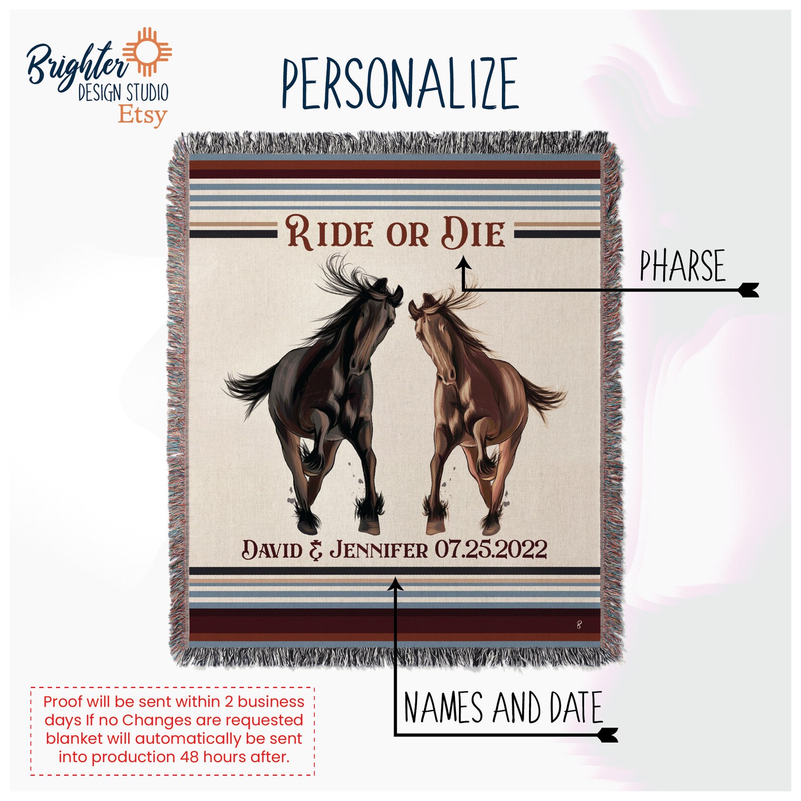 Personalized Horse Blanket - Anniversary Gift - Horse Woven Blanket ...
