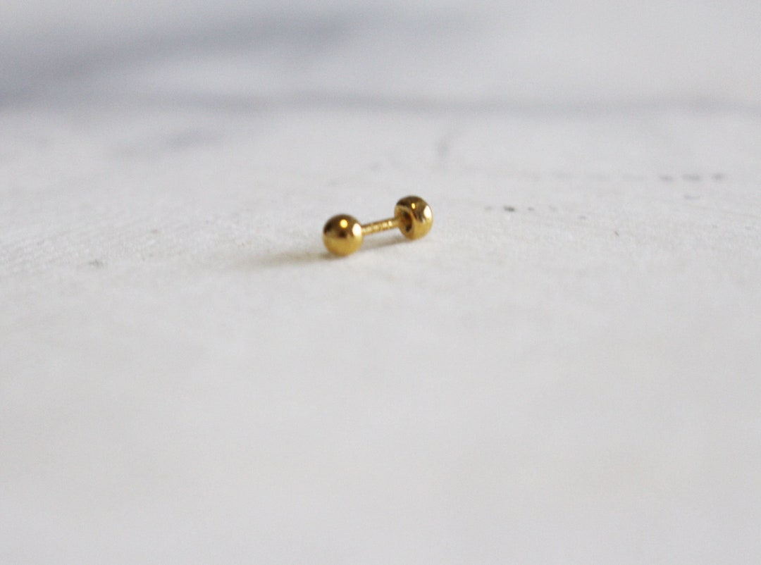 24K Solid Gold Tiny Ball Stud, 24K 3mm Ball Stud, 24K Hexagon Stud, 24K ...