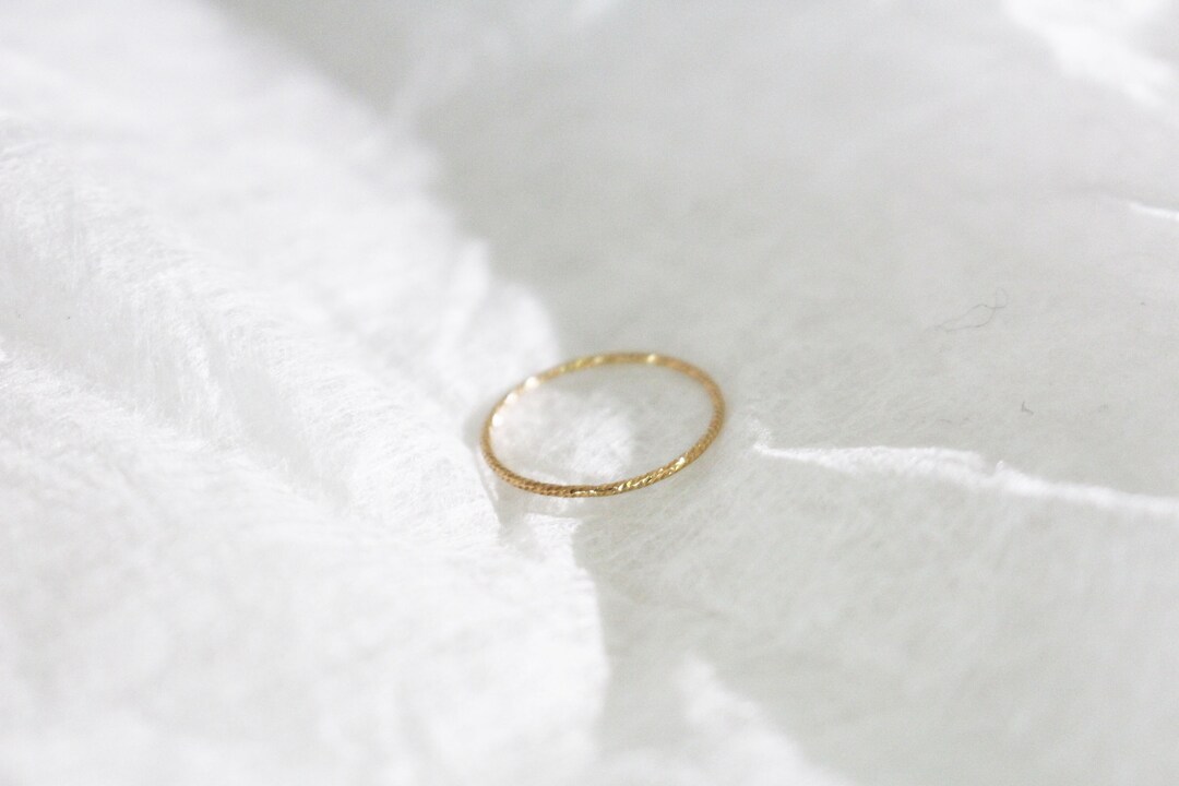 14K Solid Gold Texture Ring , 14K Stacking Ring, 14K Gold Thin Ring ...