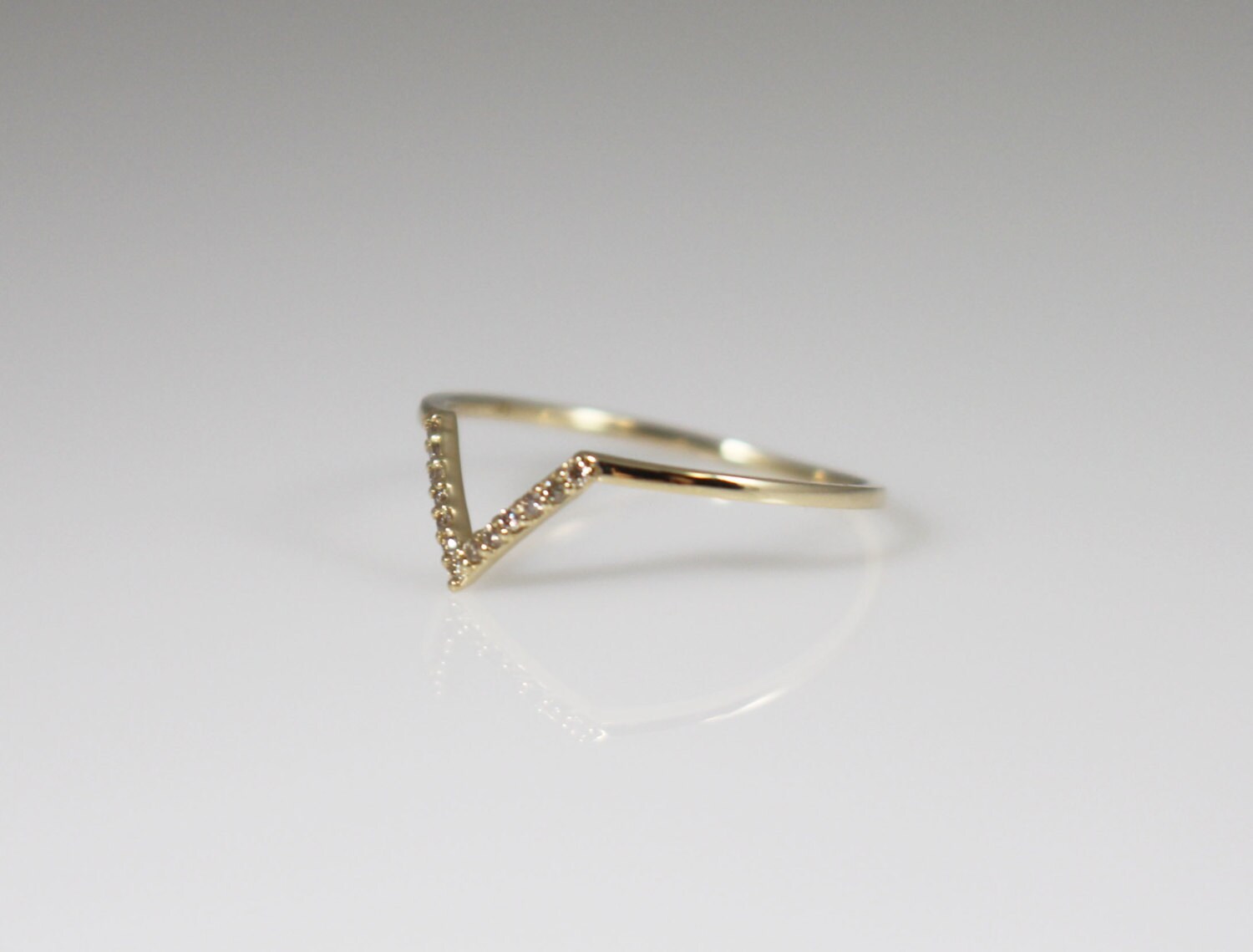 14K solid gold diamond V Ring 14K chevron ringcognac diamond | Etsy
