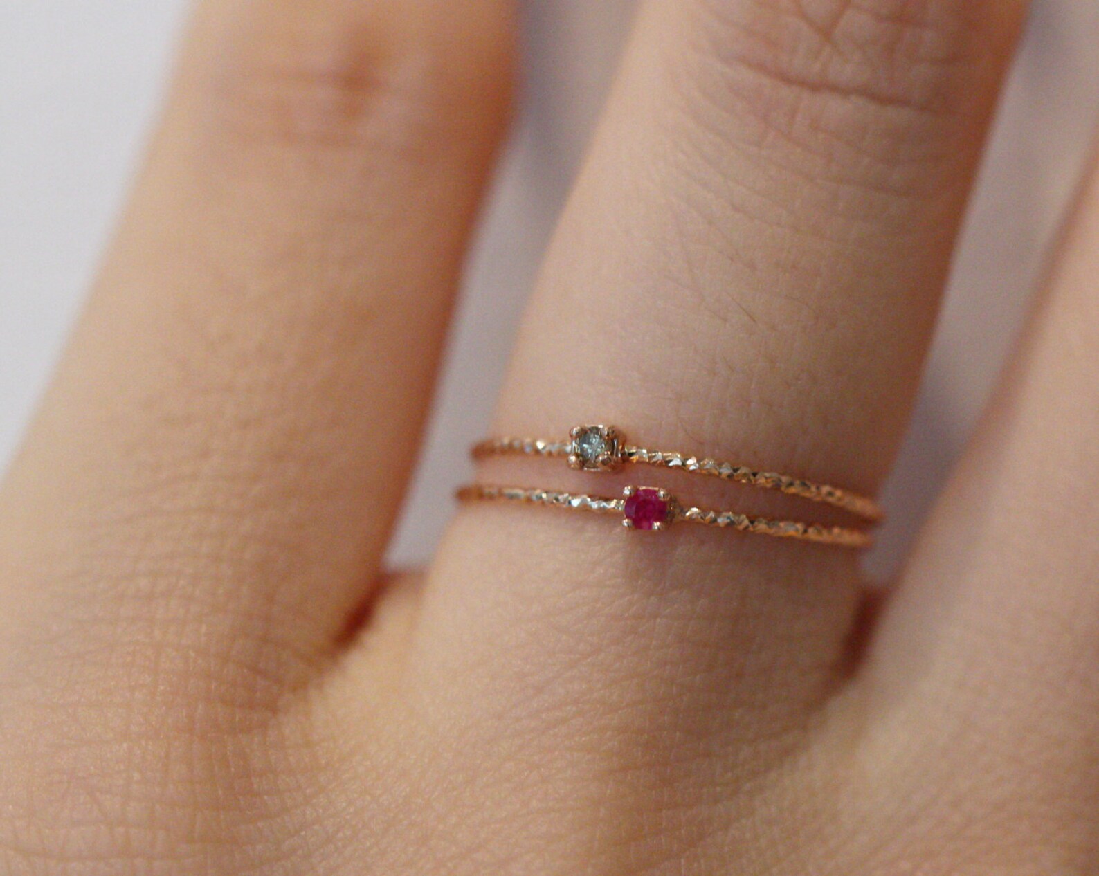 14K solid gold simple ruby ring 14K dainty diamond ring Ruby | Etsy