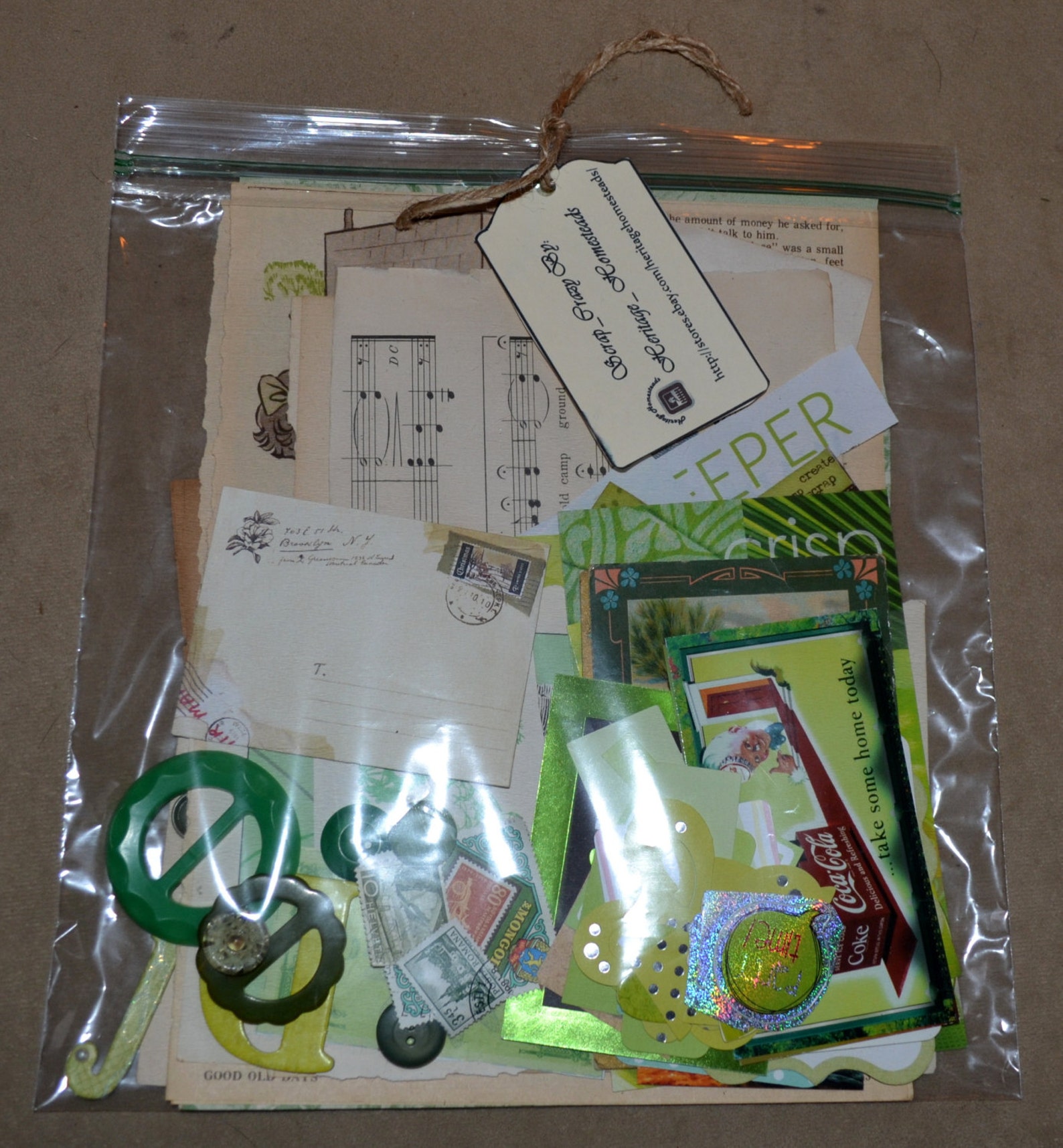 Grab Bag GREEN Theme Ephemera, Scrapbook, Mixed Media Art, Collage 60 ...