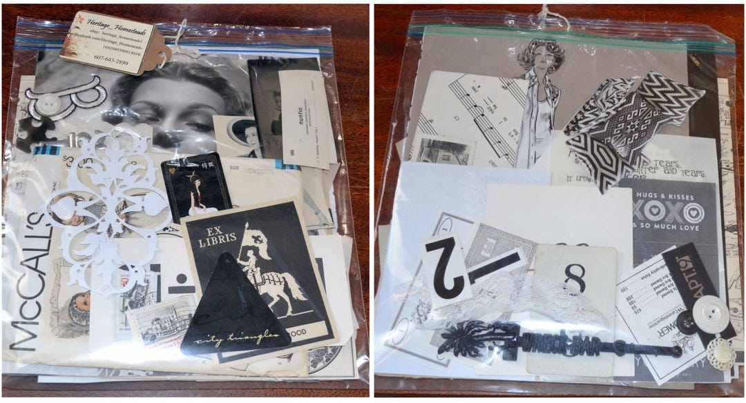 Grab Bag BLACK + WHITE Theme Ephemera, Scrapbook, Mixed Media Art ...