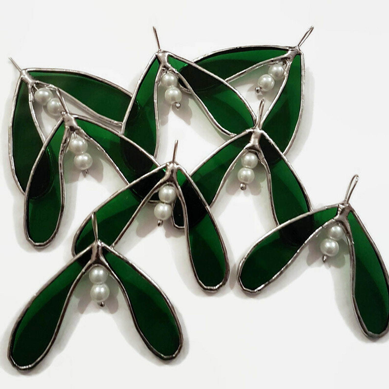 Glass Mistletoe Suncatcher small Stained Glass Christmas | Etsy