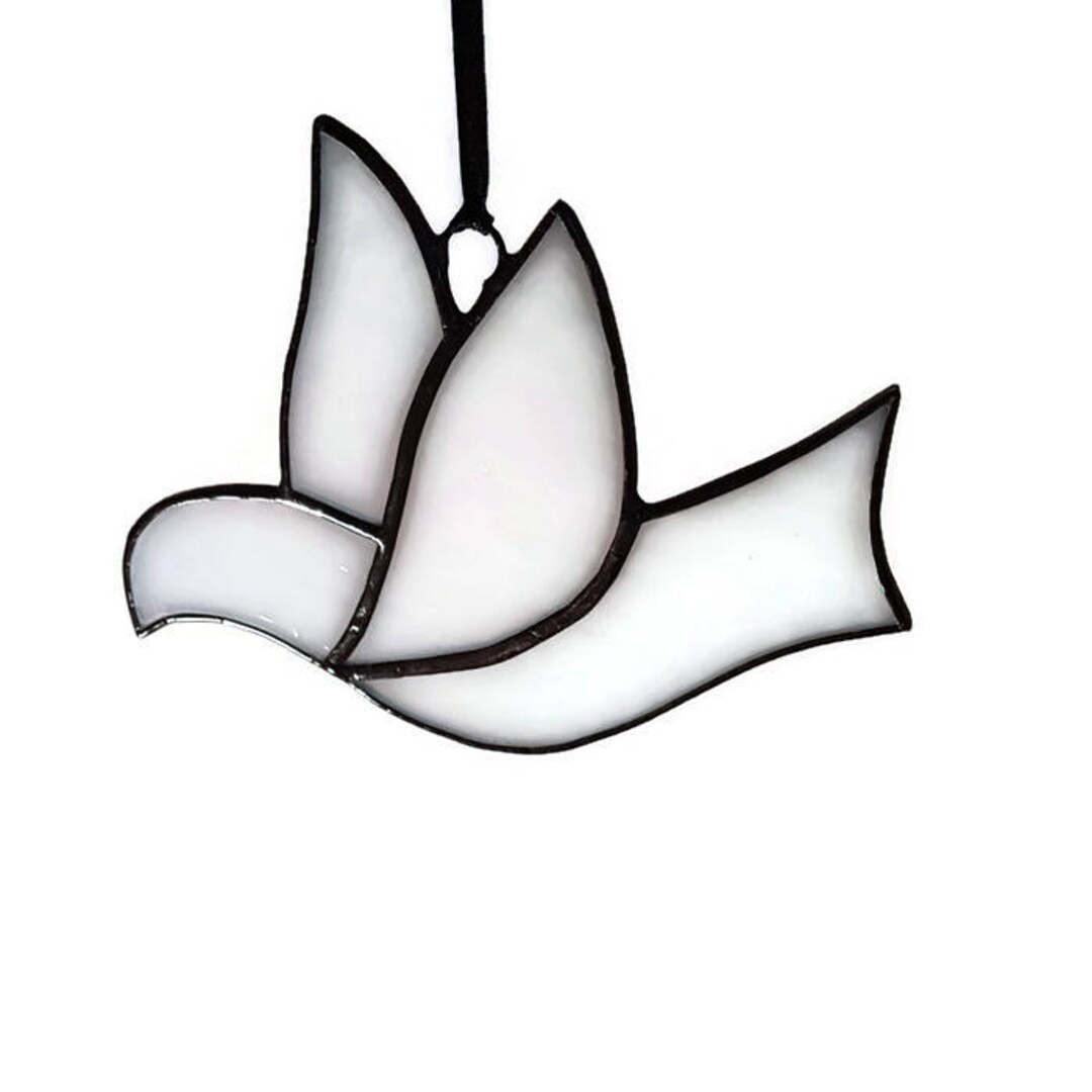 Stained Glass Dove Suncatcher White Glass Dove Handmade Window Decoration Etsy
