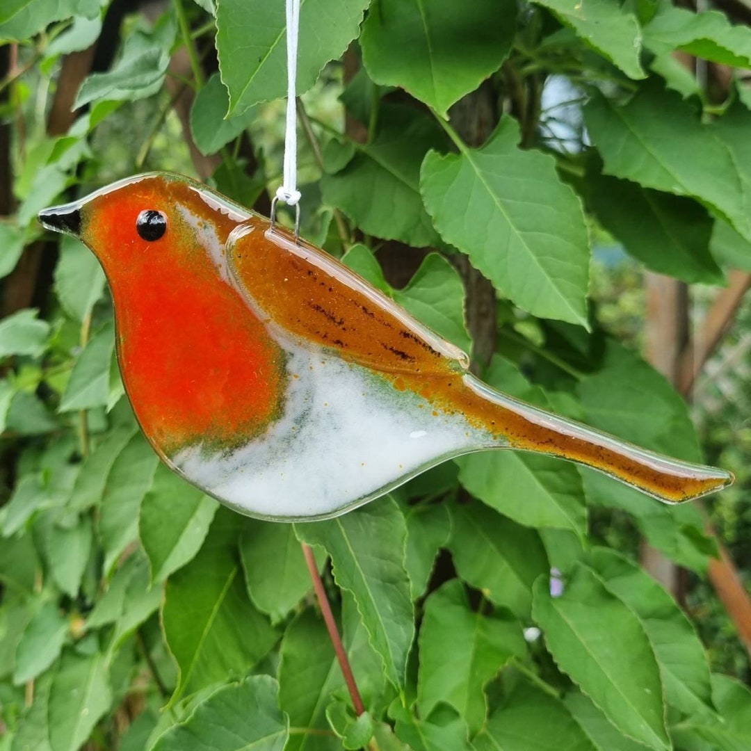 Fused Glass Robin Suncatcher, Garden Ornament - Etsy UK
