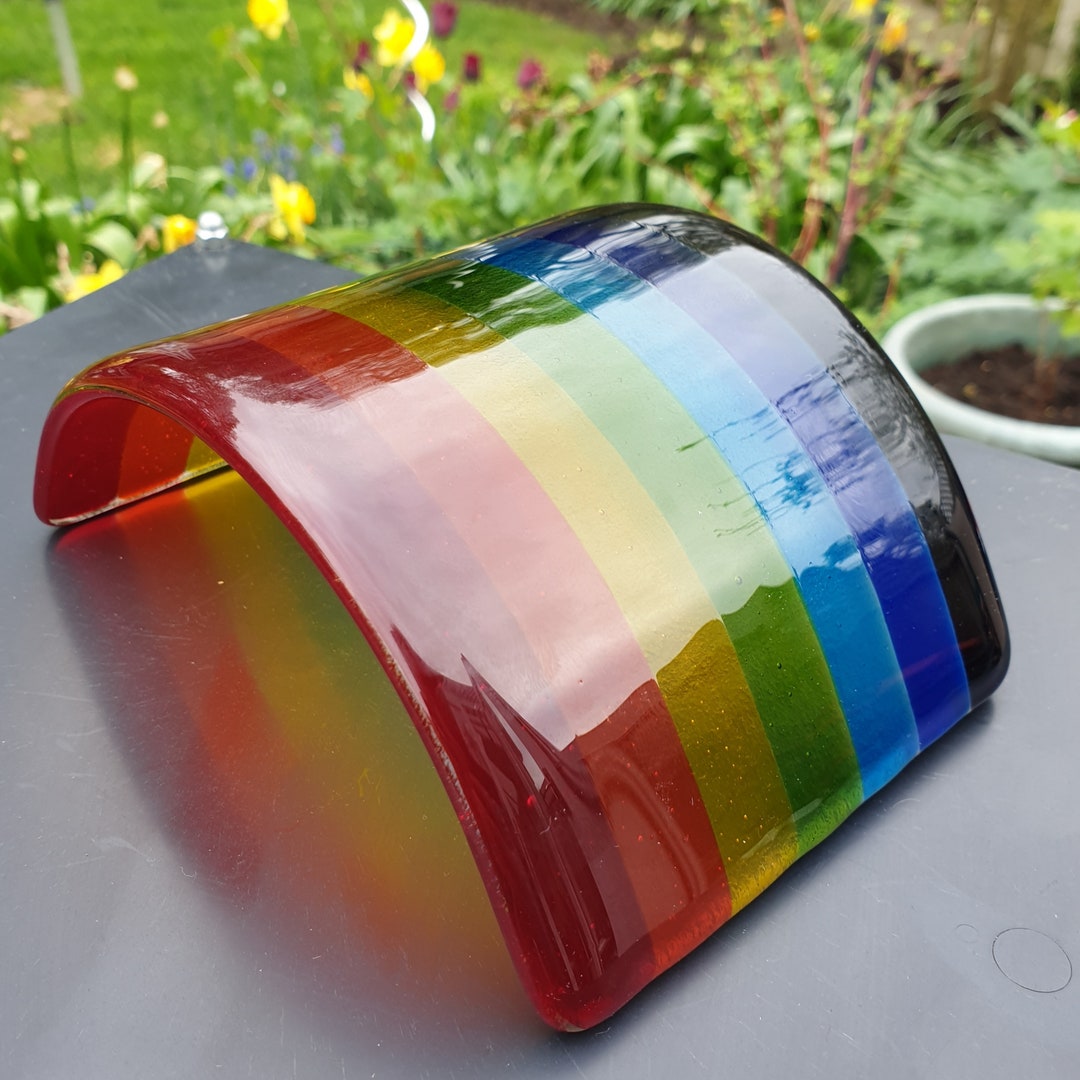 Fused Glass Rainbow Bridge, Rainbow Curve 14 X 10 Cm Mantle Decor ...